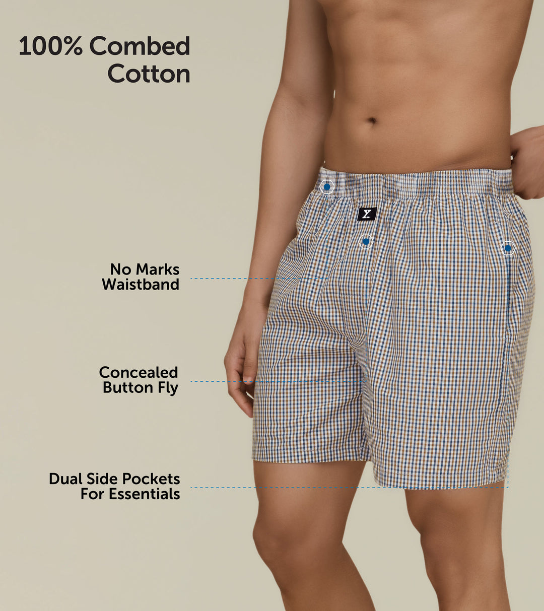 Checkmate Combed Cotton Boxer Shorts Sandy Grey – XYXX Apparels