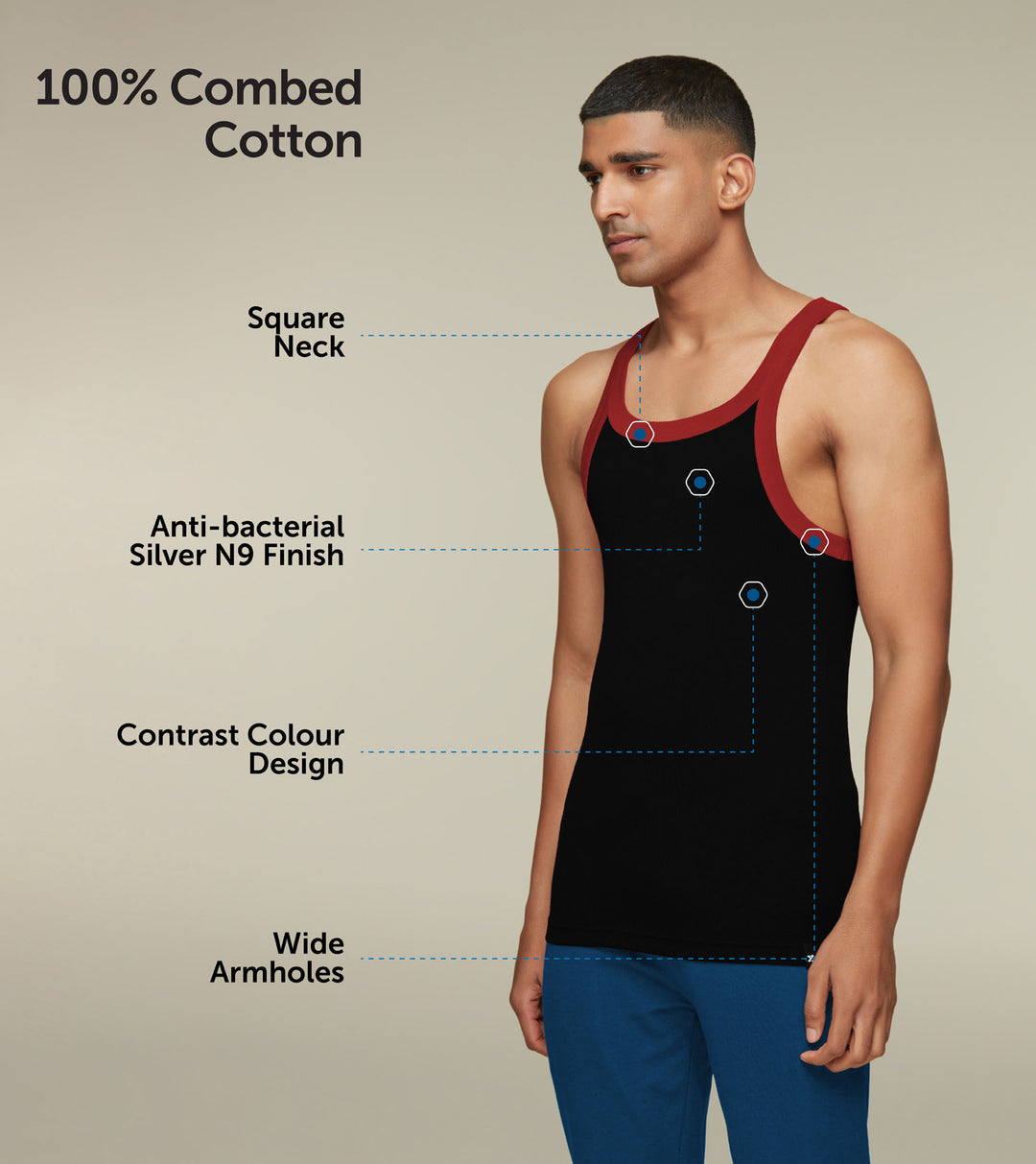 Buy Pace Square Neck [Black & Red] Vest – XYXX Apparels